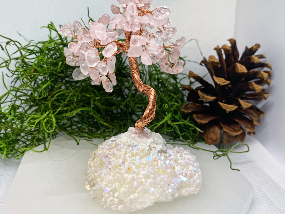 Rose Quartz Crystal Bonsai Tree | Angel Aura Quartz Base - Etsy