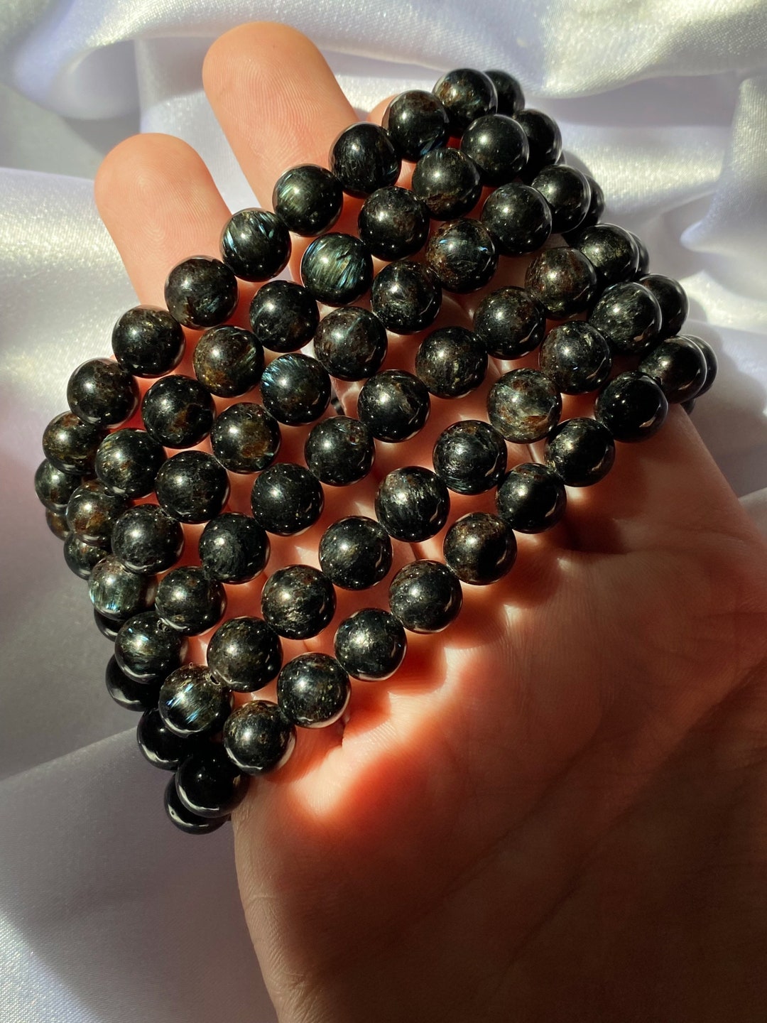 Astrophyllite Bracelet - 8 Mm Beads - Black, Blue, Garnet - Healing ...
