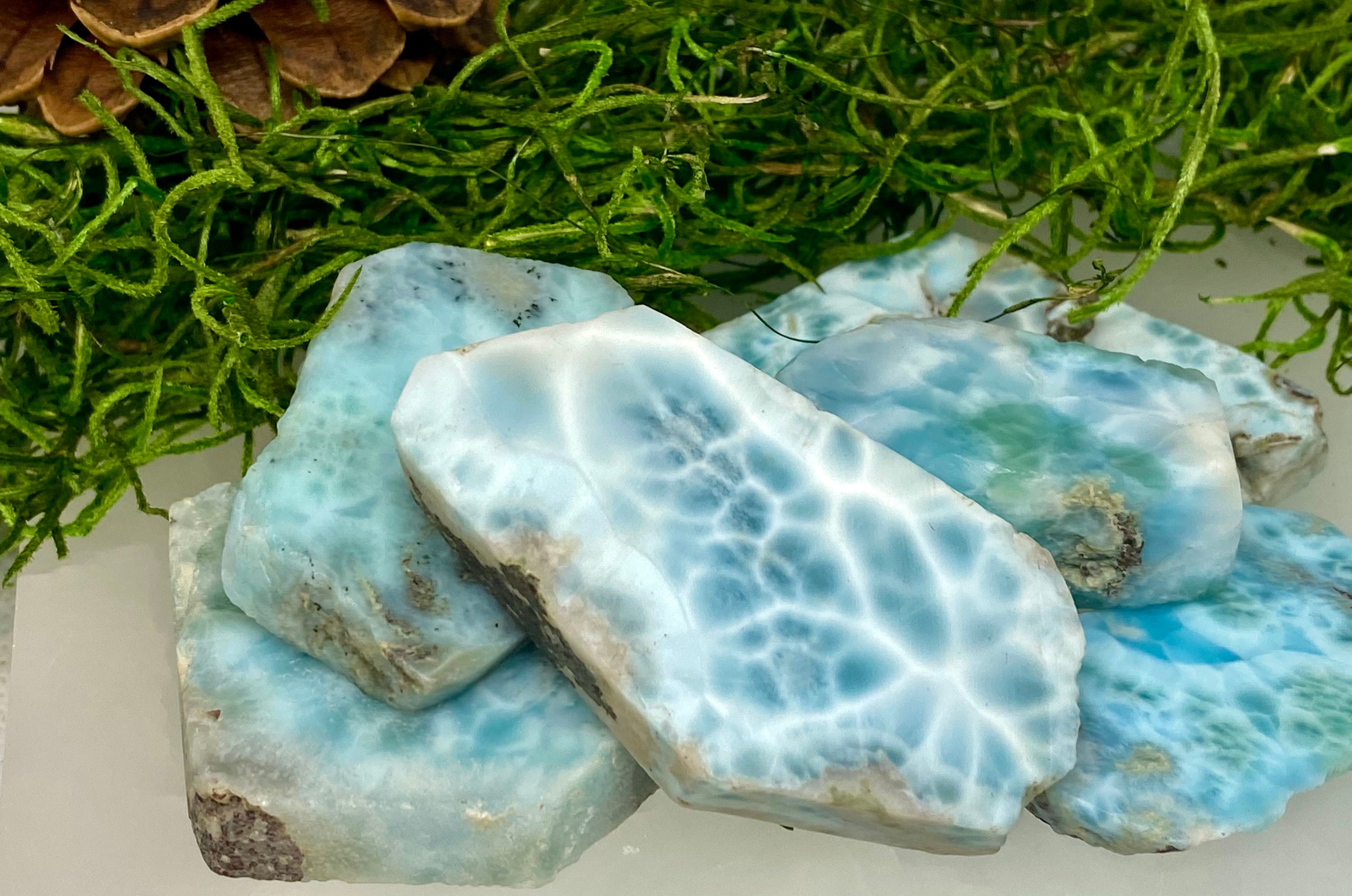 Larimar Slab Partially Polished Larimar Stone Crystal Blue - Etsy
