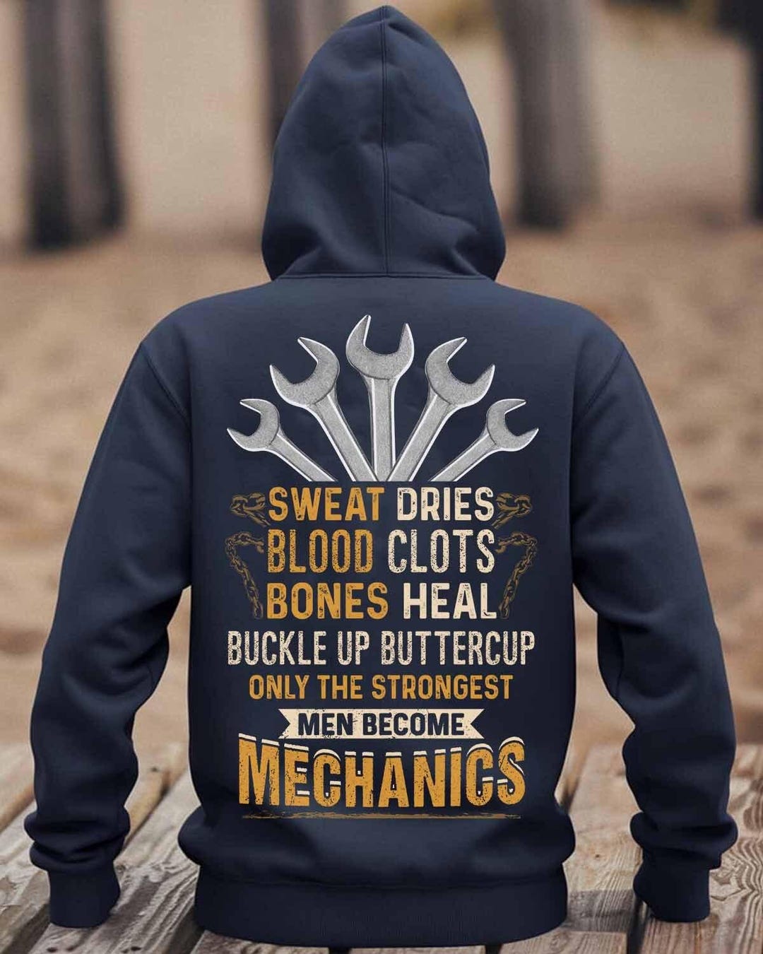 Mechanic Hoodie: Strongest Men Slogan, Wrench Graphic - Etsy