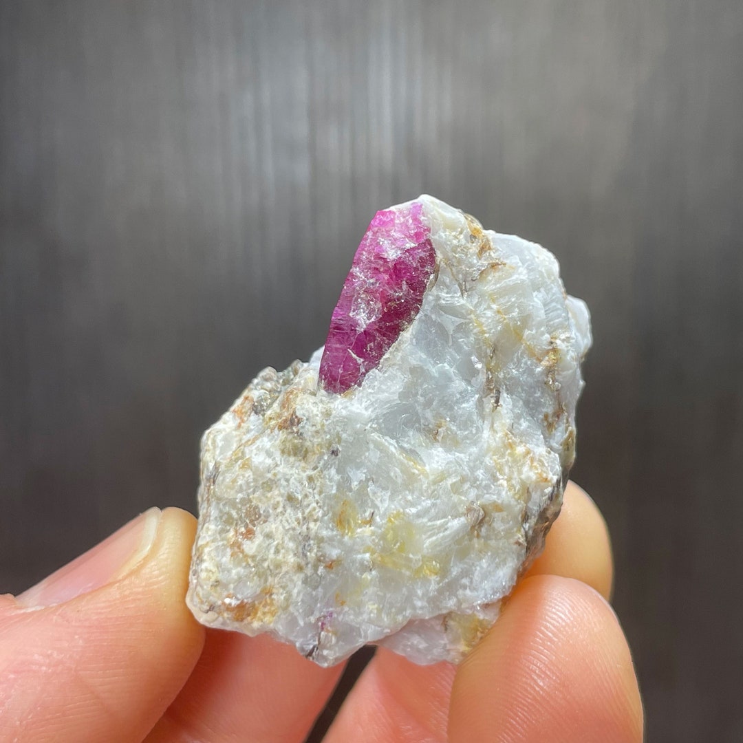 Fluorescent Corundum Var Ruby Crystal on Marble From Pakistan - Etsy