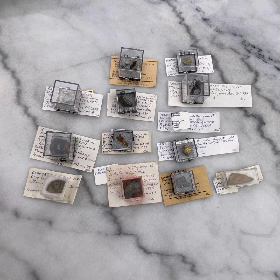 13 Mineral Specimens From an Old Collection With Boxes and Labels ...