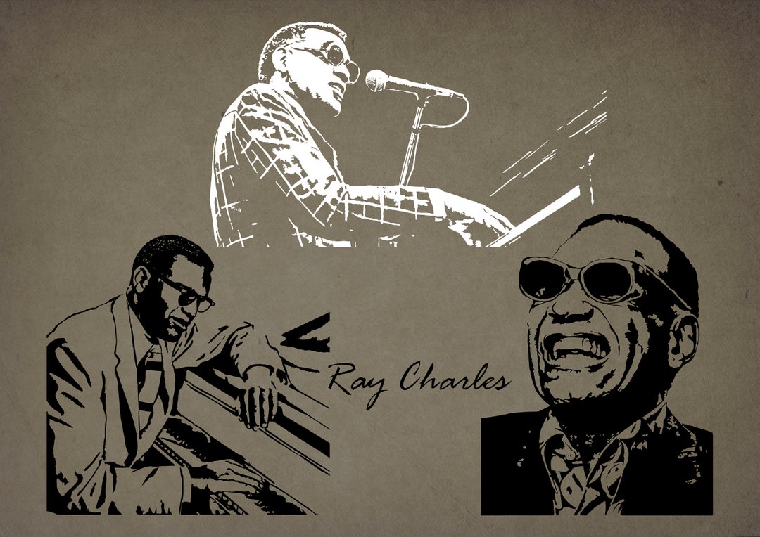 5 Digital SVG PNG JPG R@y Ch@rles Silhouette, Vector, Clipart, Instant ...