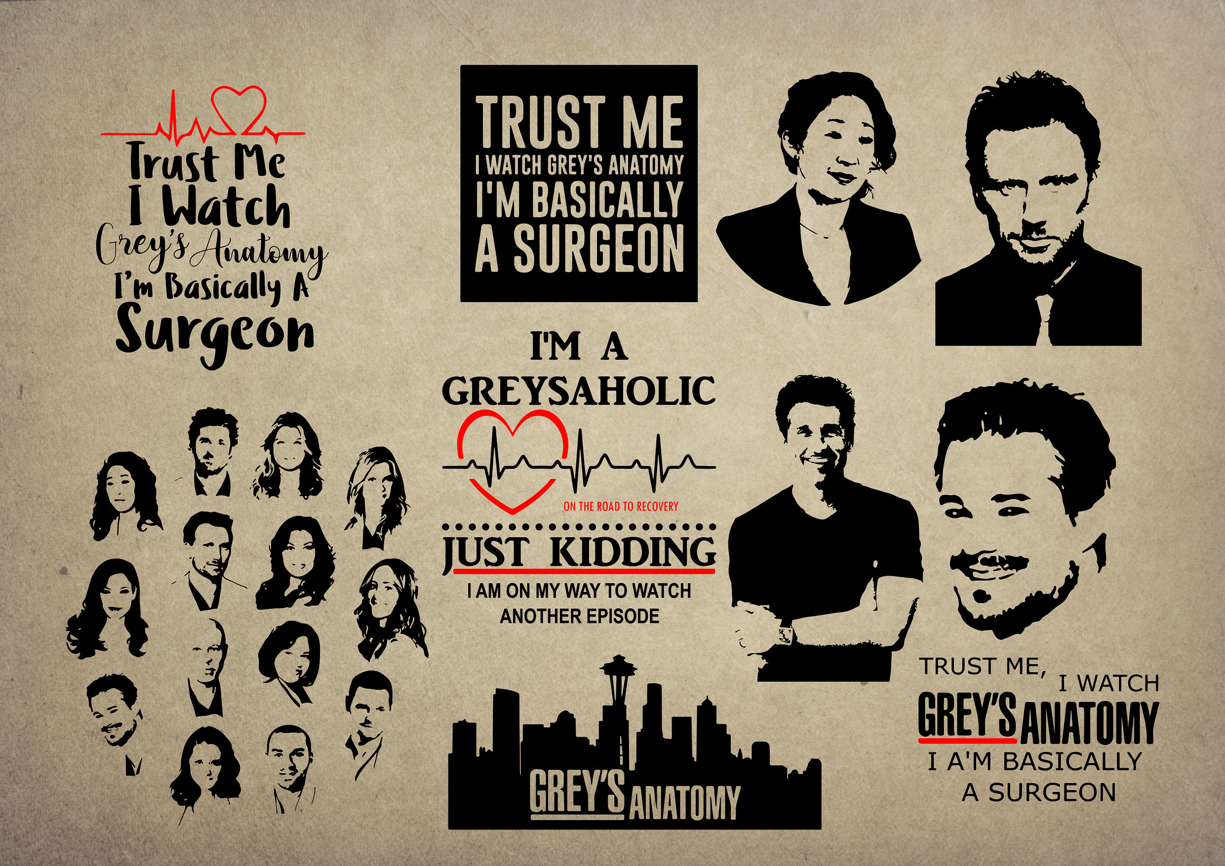 10 Digital SVG PNG JPG Greys silhouette vector clipart | Etsy