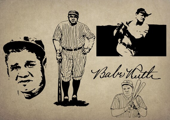 5 Digital SVG PNG JPG Babe Ruth Silhouette Vector Clipart | Etsy UK