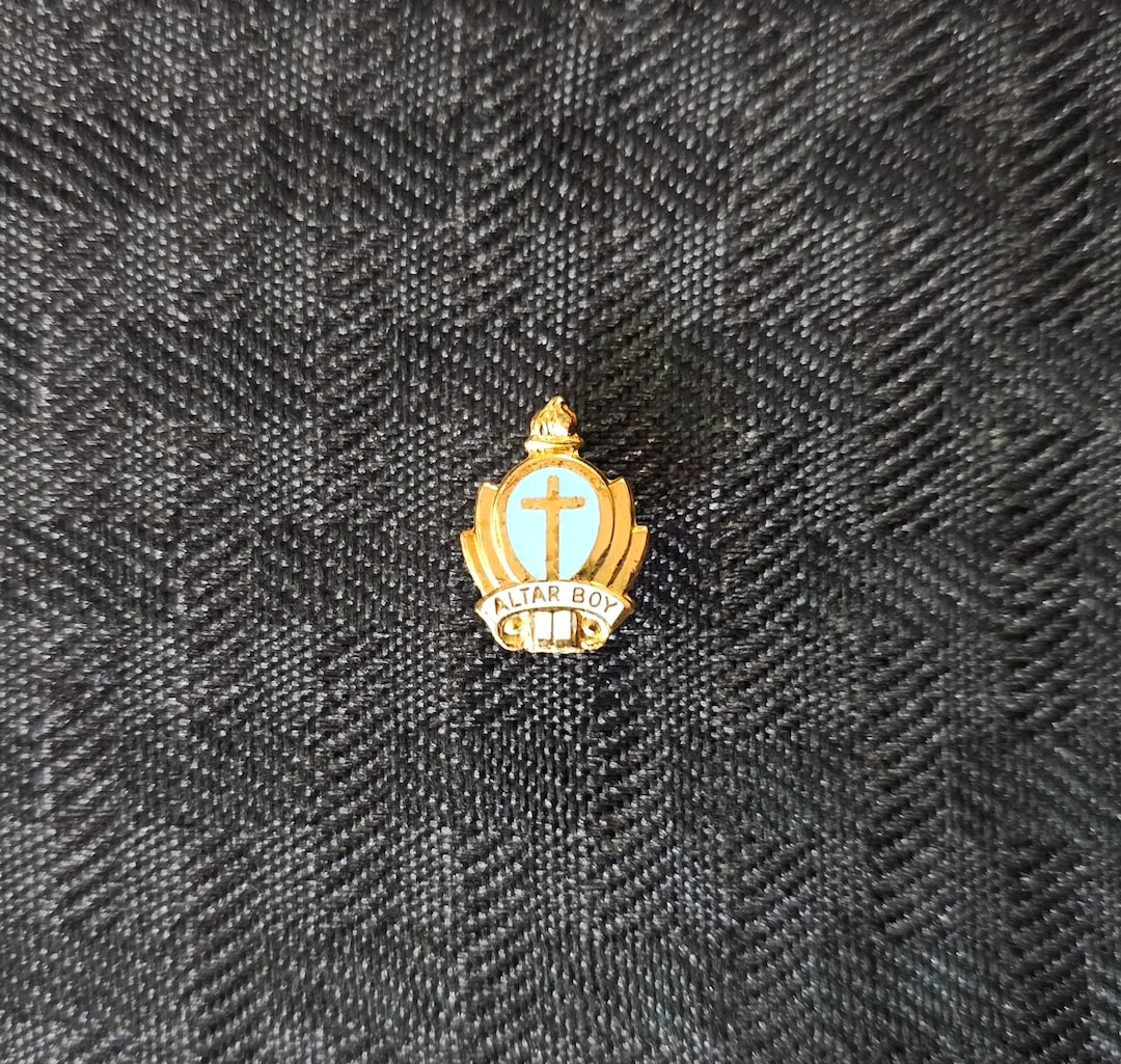 Vintage Altar Boy Pin, Cross & Flame Pins, Blue White Enamel, Robe Pins ...