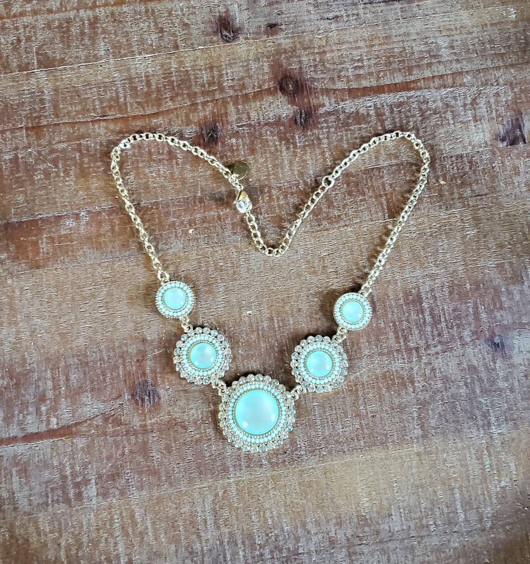 Gorgeous Charming Charlie Mint Green and Clear Rhinestones Gold Tone ...