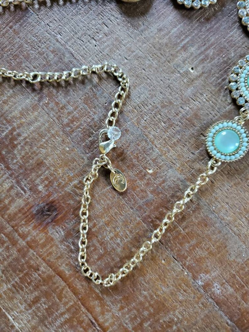 Gorgeous Charming Charlie Mint Green and Clear Rhinestones Gold Tone ...