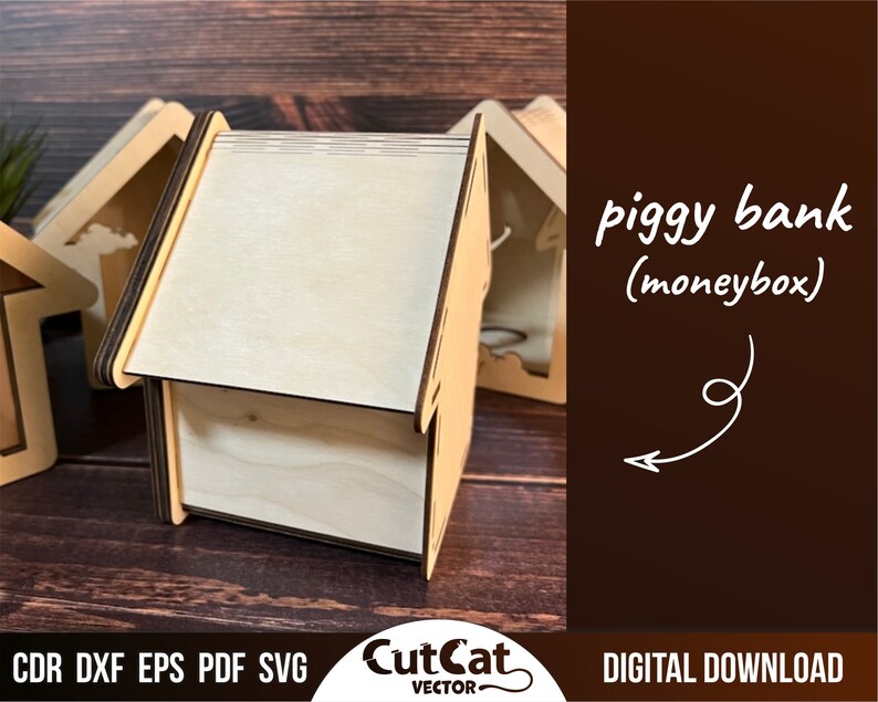 Laser Cut Piggy Bank money Box for Glowforge Cnc Files. DXF - Etsy