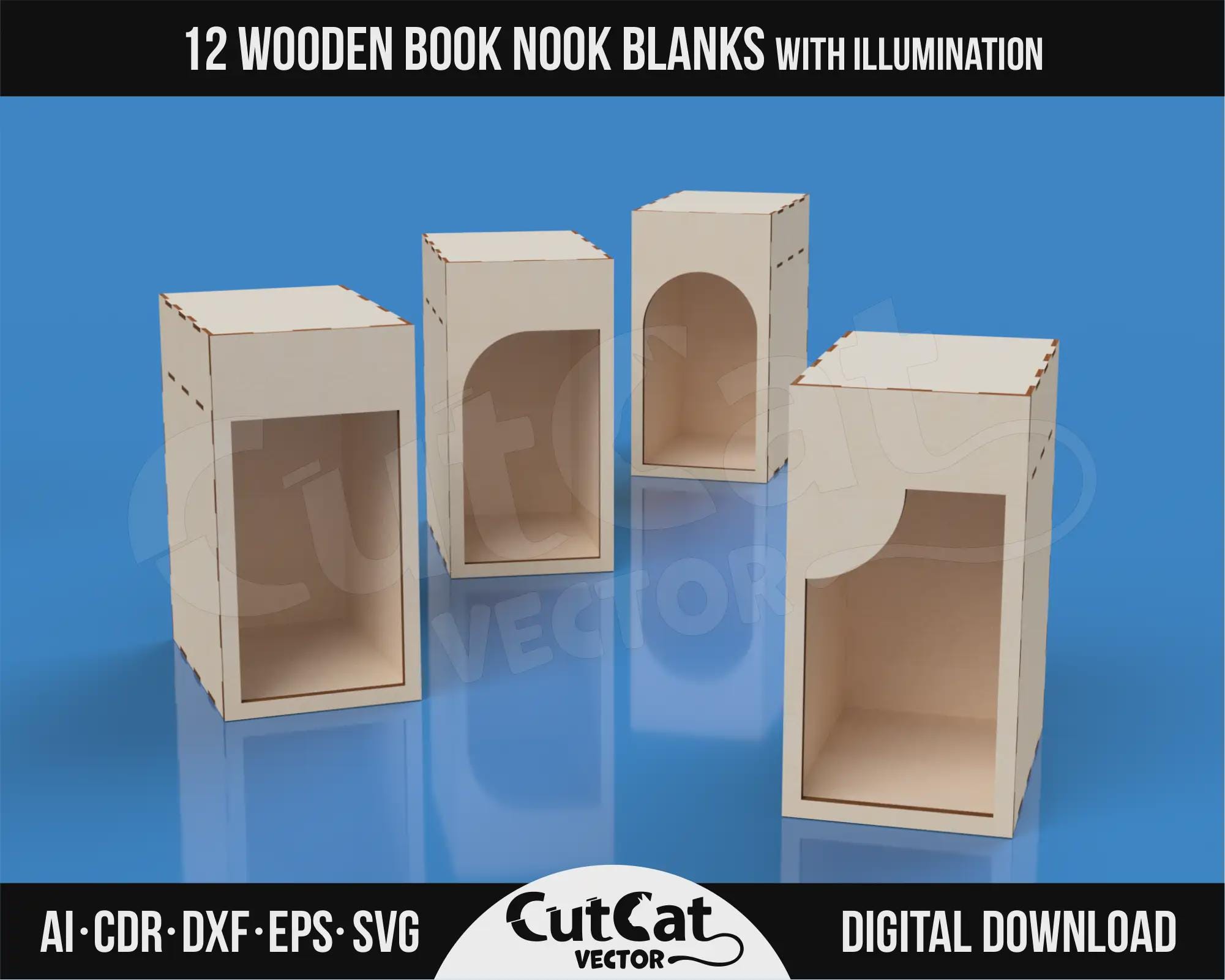 Laser Cut Book Nook Templates: 12 DIY Bookshelf Insert Designs (digital ...