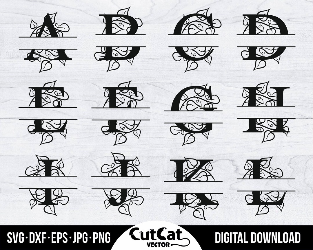 36 Split Alphabet Monogram SVG Bundle, Spilt Letter, Wall Art Clipart ...