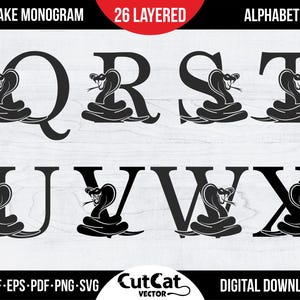 26 Individual Cobra Monogram Alphabet SVG, PNG, Monogram Snake Alphabet ...