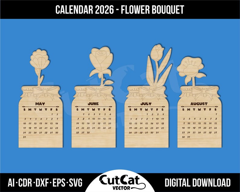 2027 Flower Bouquet Desk Calendar: Laser Cut Engraved SVG Files ...