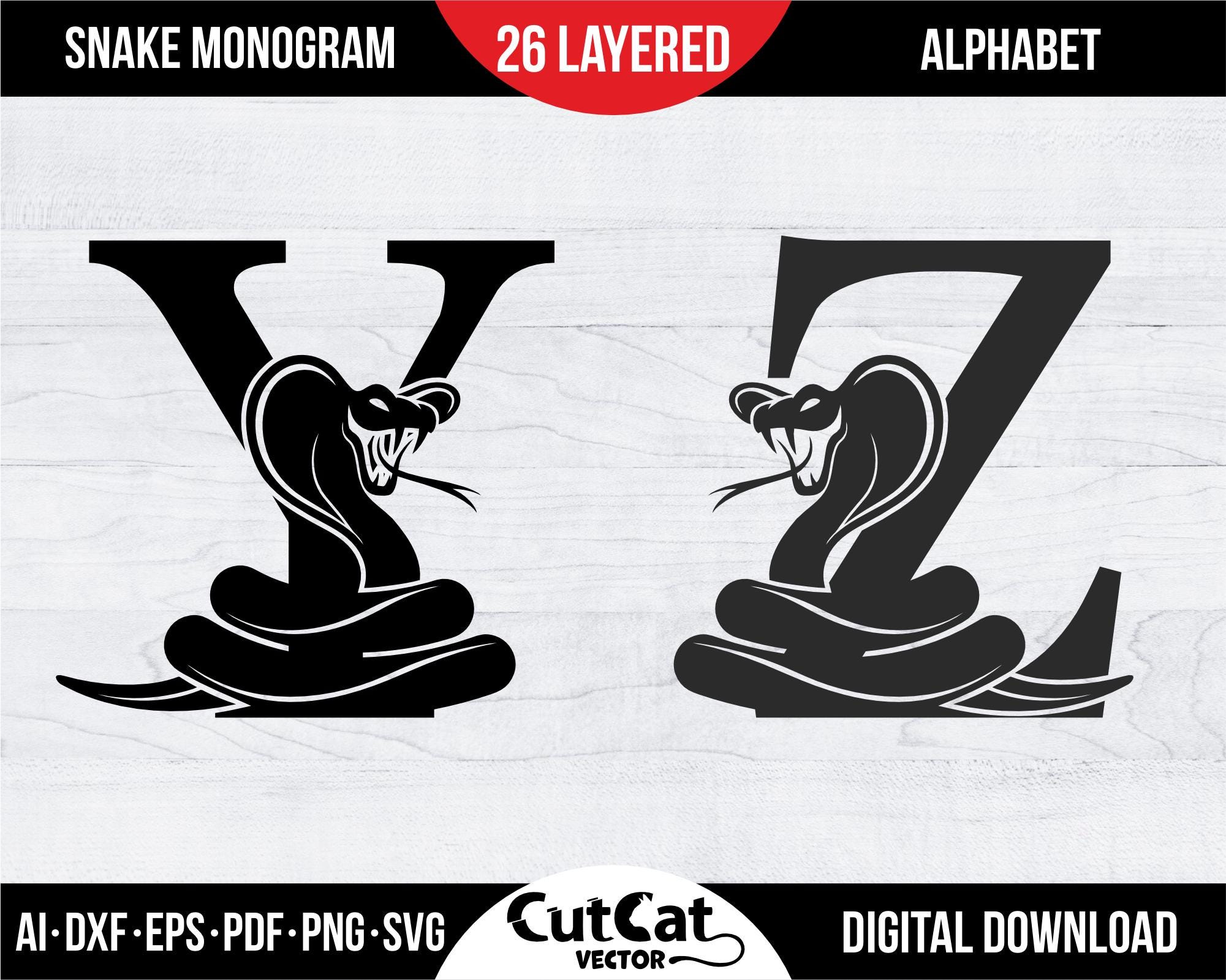 Cobra Monogram Alphabet SVG, PNG: Snake Letter Clipart (digital ...