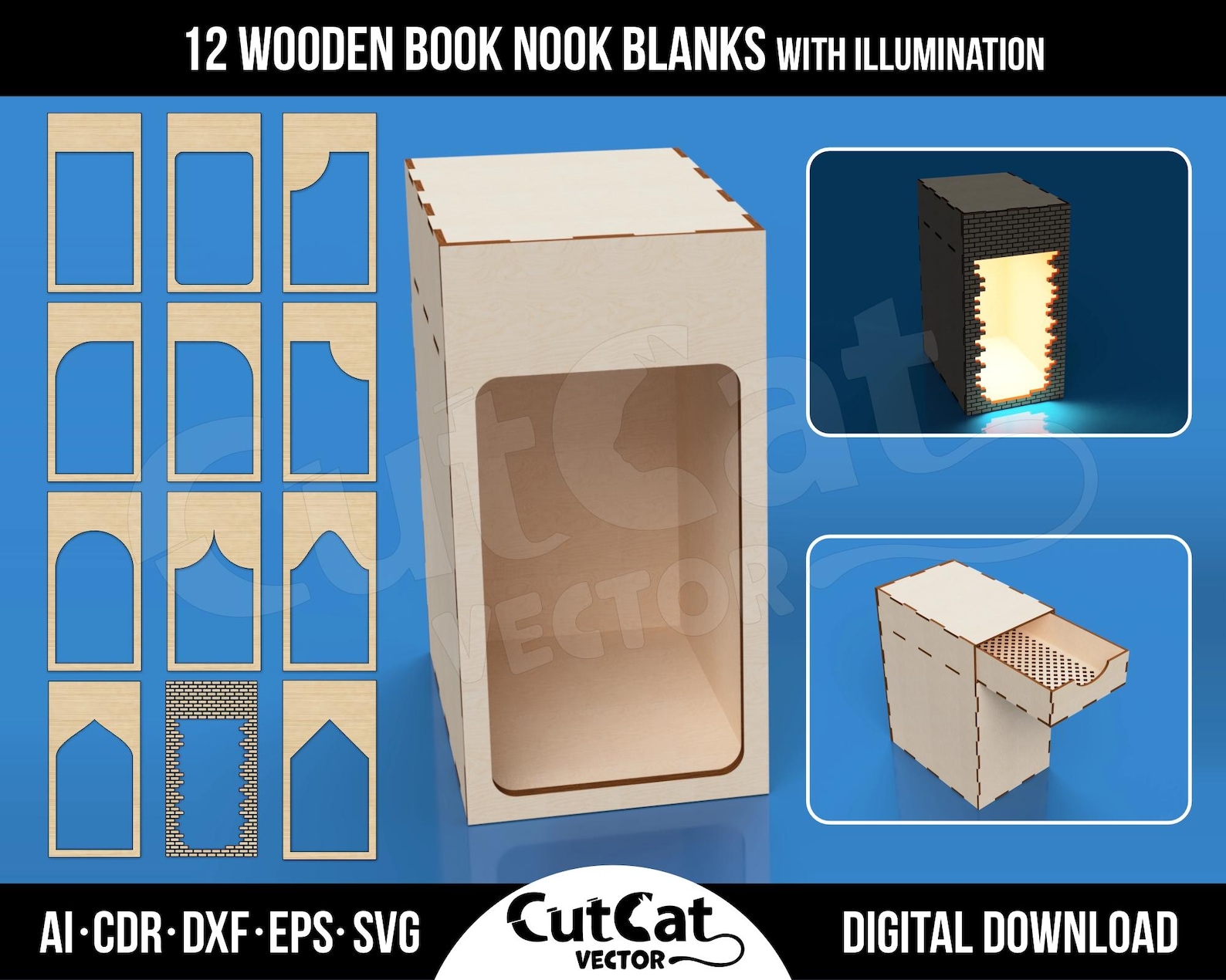 Laser Cut Book Nook Templates: 12 DIY Bookshelf Insert Designs (digital ...