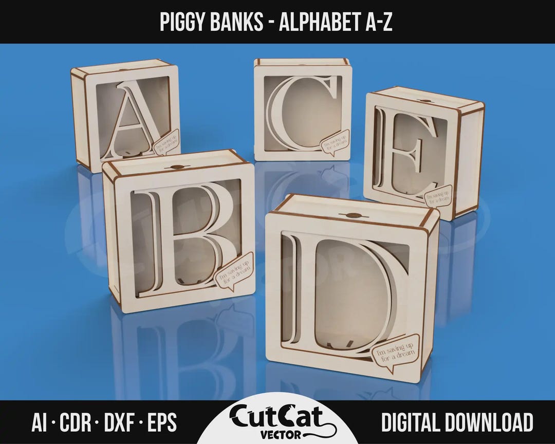 Alphabet Money Box A-Z: Laser Cut Piggy Bank Template (digital File) - Etsy