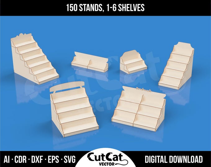 150 Retail Counter Display Stand 7 Different Size 1-6 Shelves - Tiered Display Stand - 3-4mm 1/8 ...
