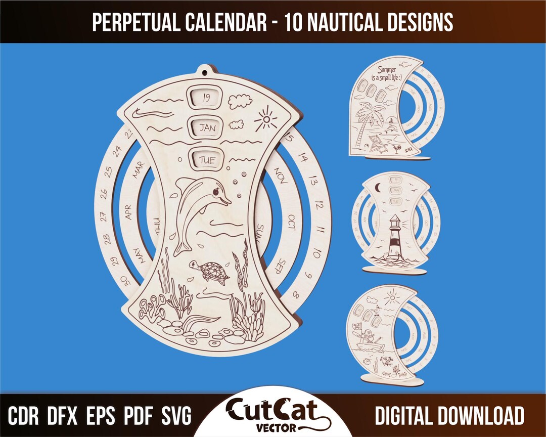 Nautical Perpetual Calendar SVG Bundle: Laser Cut Vector Files (digital ...