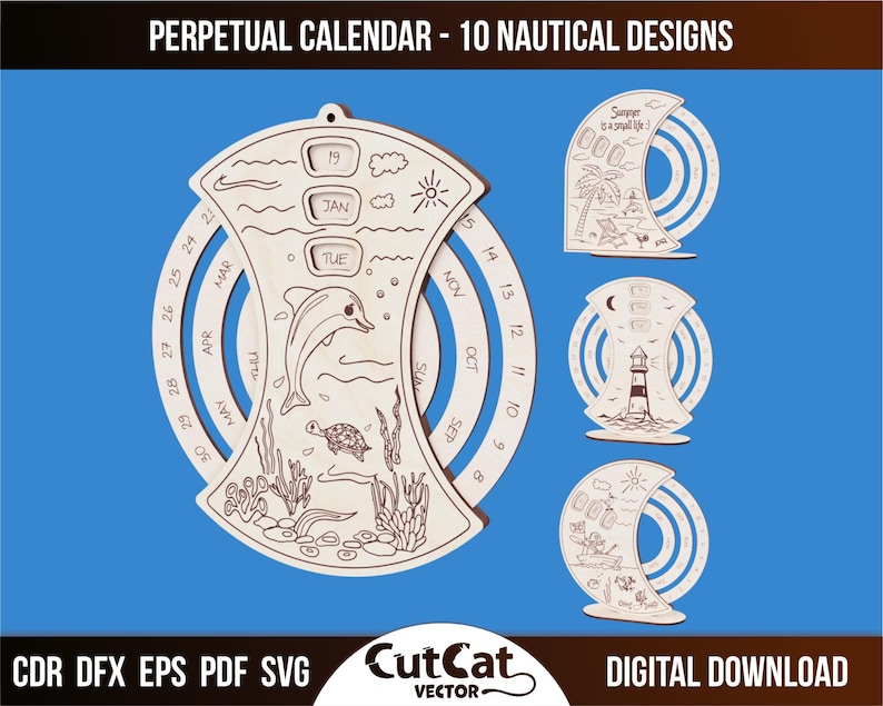 Nautical Perpetual Calendar SVG Bundle: Laser Cut Vector Files (digital ...