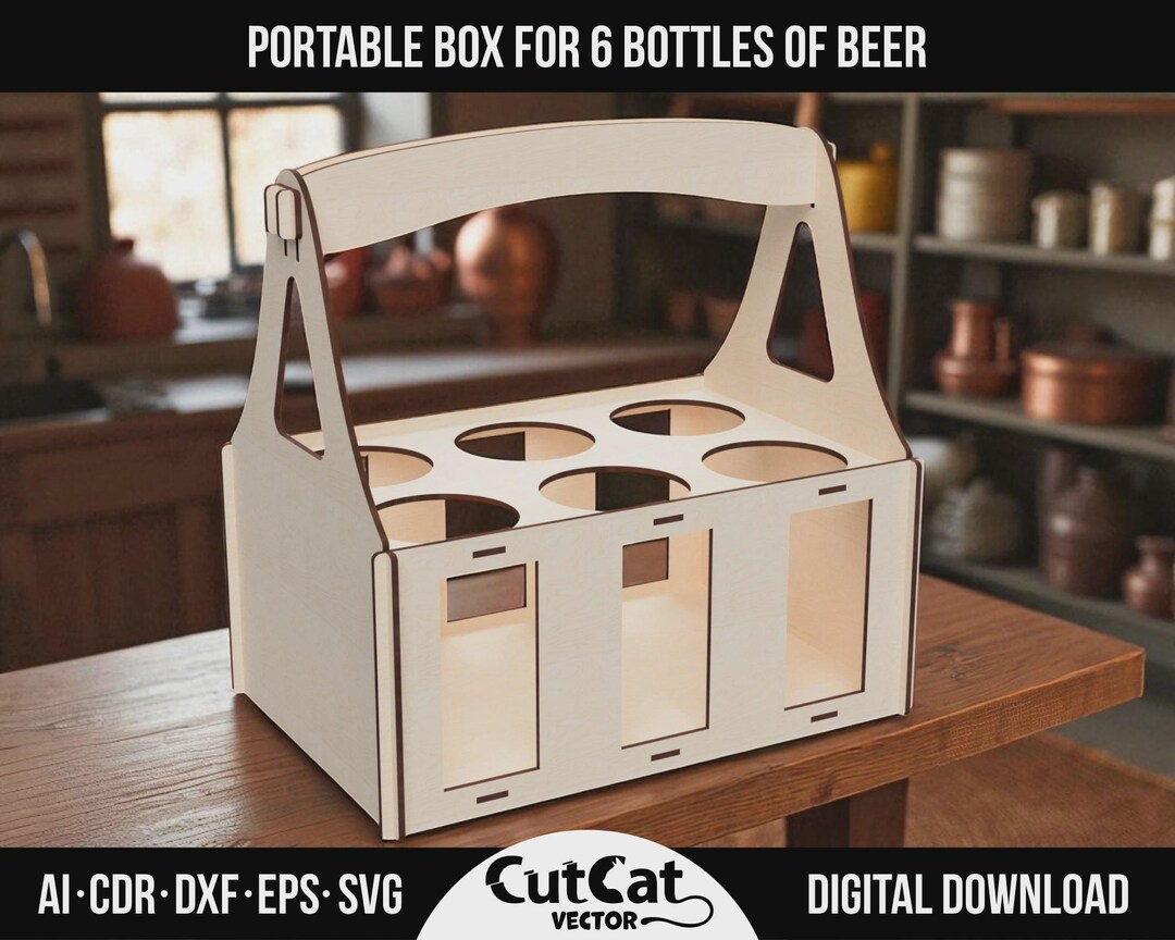 Beer Box Template 6 Bottles Laser Cut SVG Files | Carrier With Handle ...