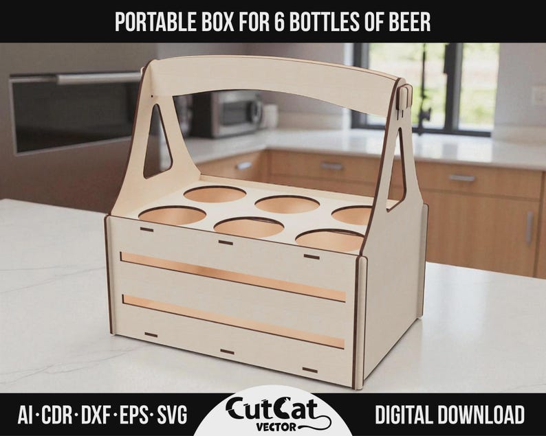 Beer Box Template 6 Bottles Laser Cut SVG Files | Carrier With Handle ...