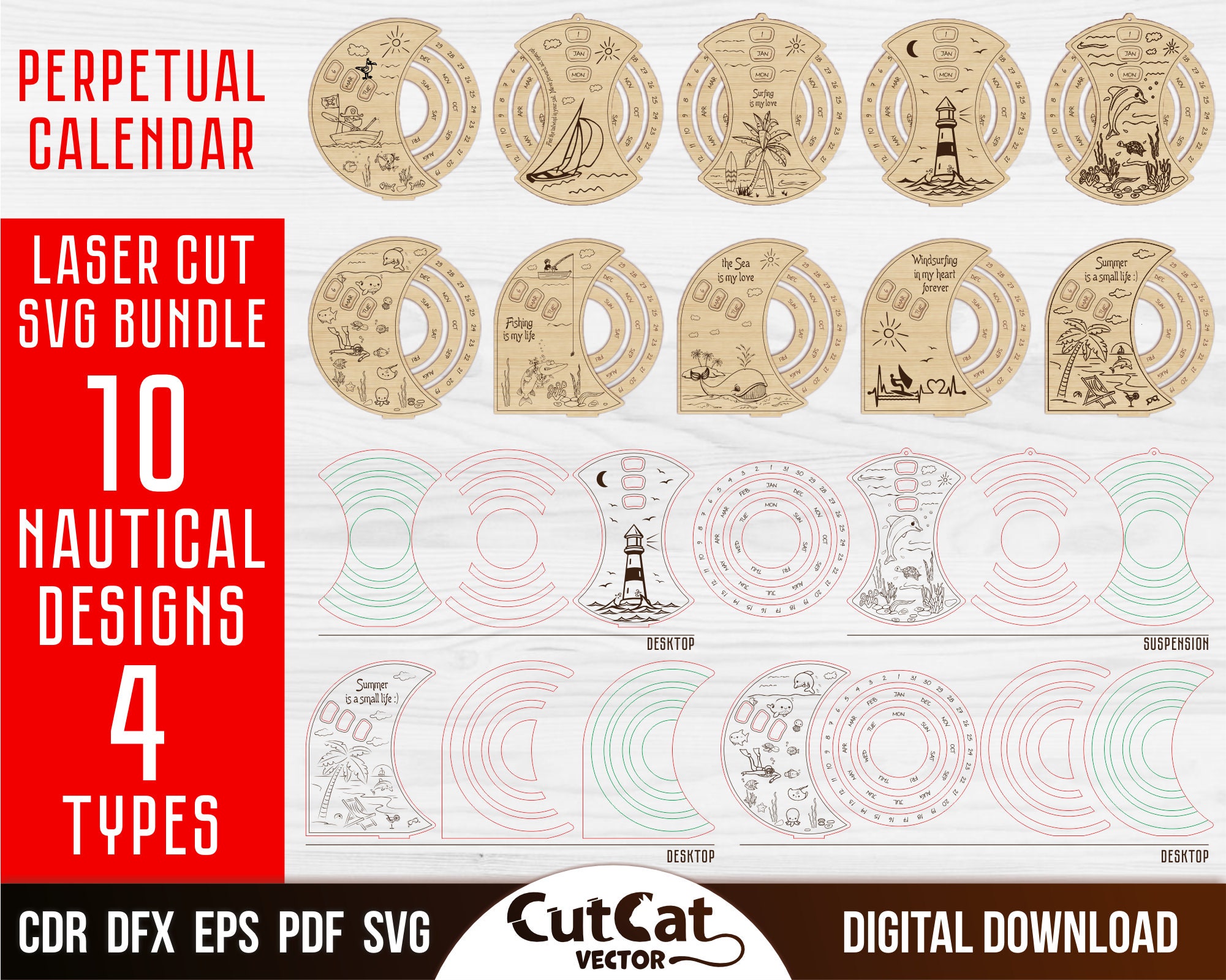 Nautical Perpetual Calendar SVG Bundle: Laser Cut Vector Files (digital ...