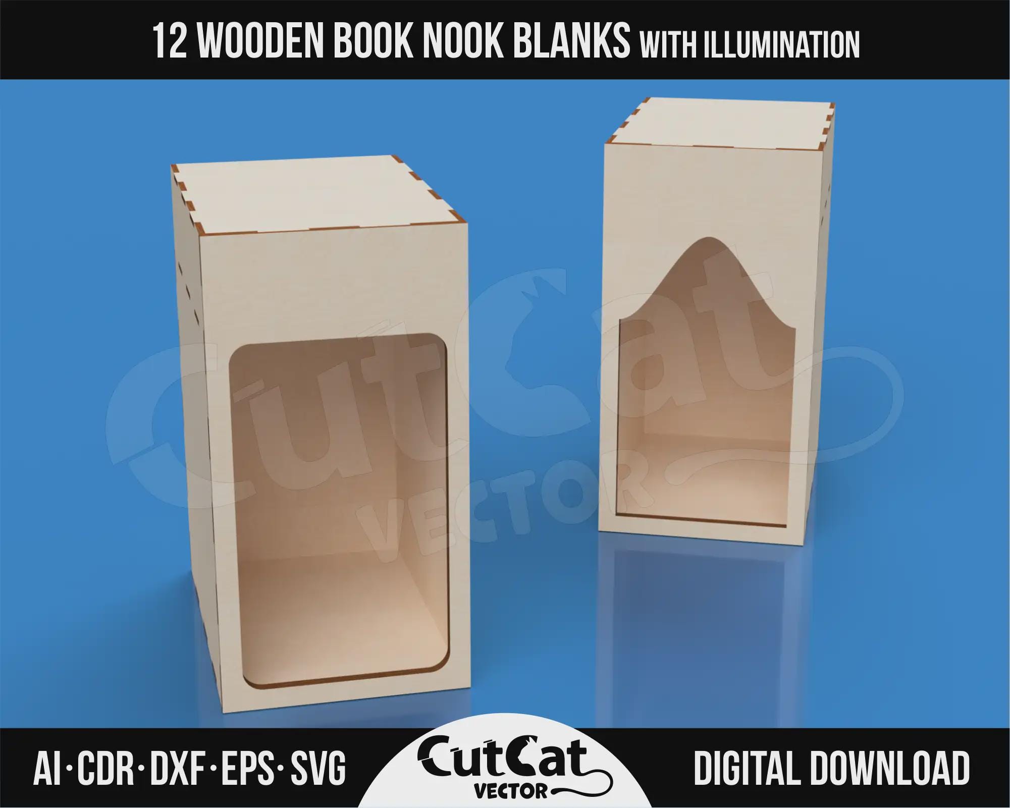 Laser Cut Book Nook Templates: 12 DIY Bookshelf Insert Designs (digital ...
