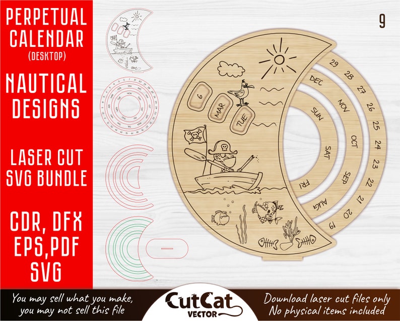 Nautical Perpetual Calendar SVG Bundle: Laser Cut Vector Files (digital ...