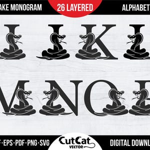 26 Individual Cobra Monogram Alphabet SVG, PNG, Monogram Snake Alphabet ...