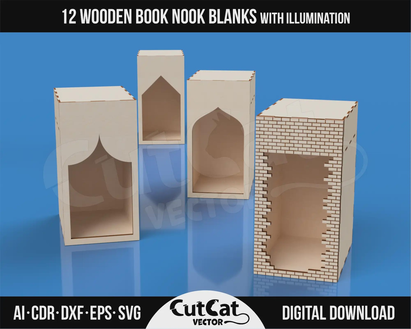 Laser Cut Book Nook Templates: 12 DIY Bookshelf Insert Designs (digital ...