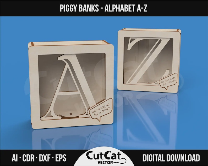Alphabet Money Box A-Z: Laser Cut Piggy Bank Template (digital File) - Etsy