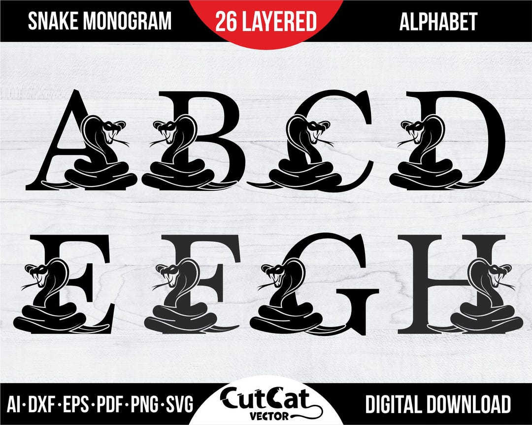 26 Individual Cobra Monogram Alphabet SVG, PNG, Monogram Snake Alphabet ...