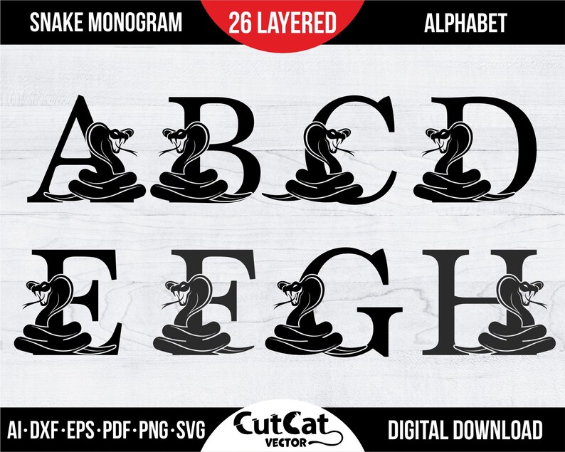 Cobra Monogram Alphabet SVG, PNG: Snake Letter Clipart (digital ...