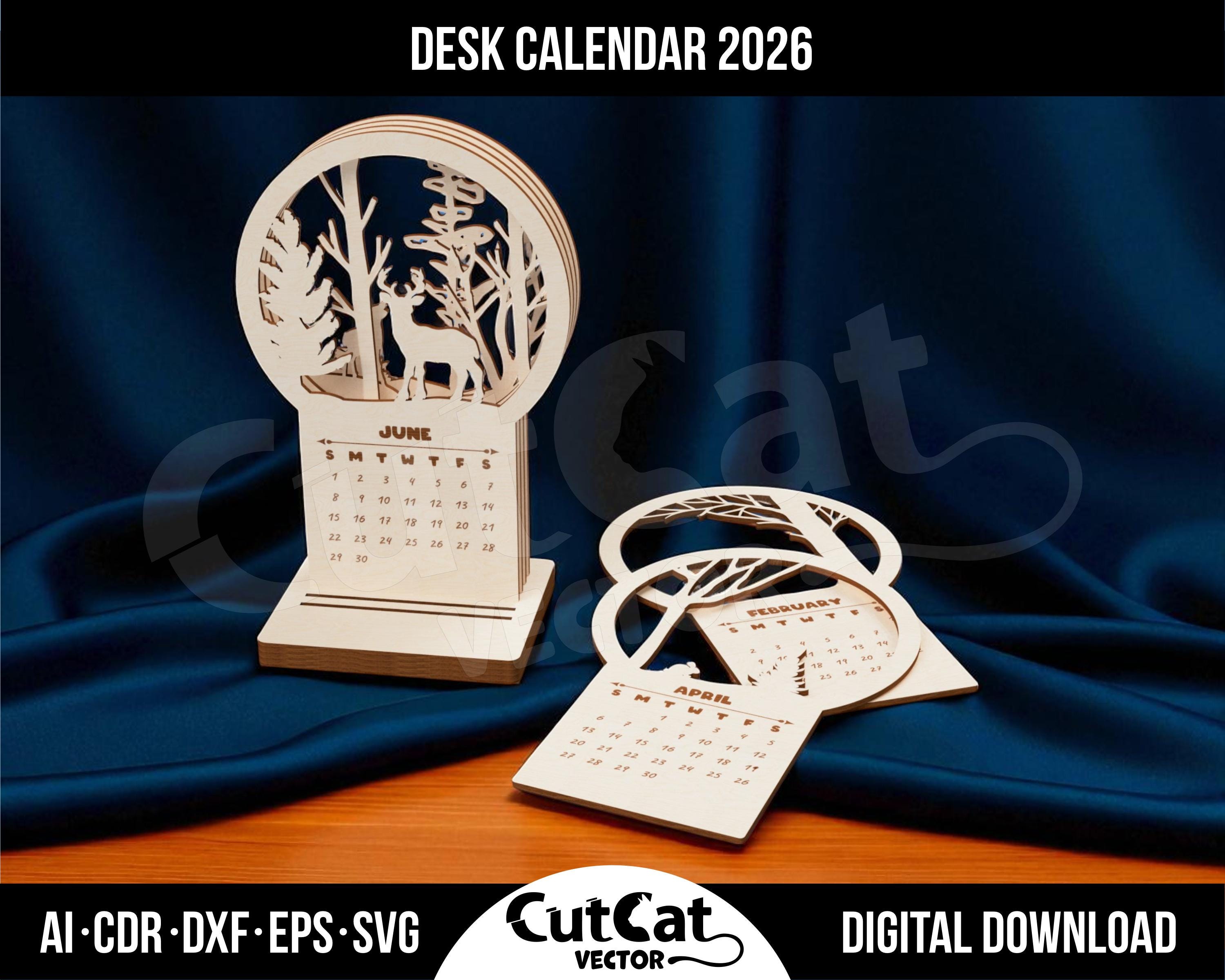 Desk Calendar 2026 Laser Cut Engraved SVG Files Glowforge DIY Gift - Etsy