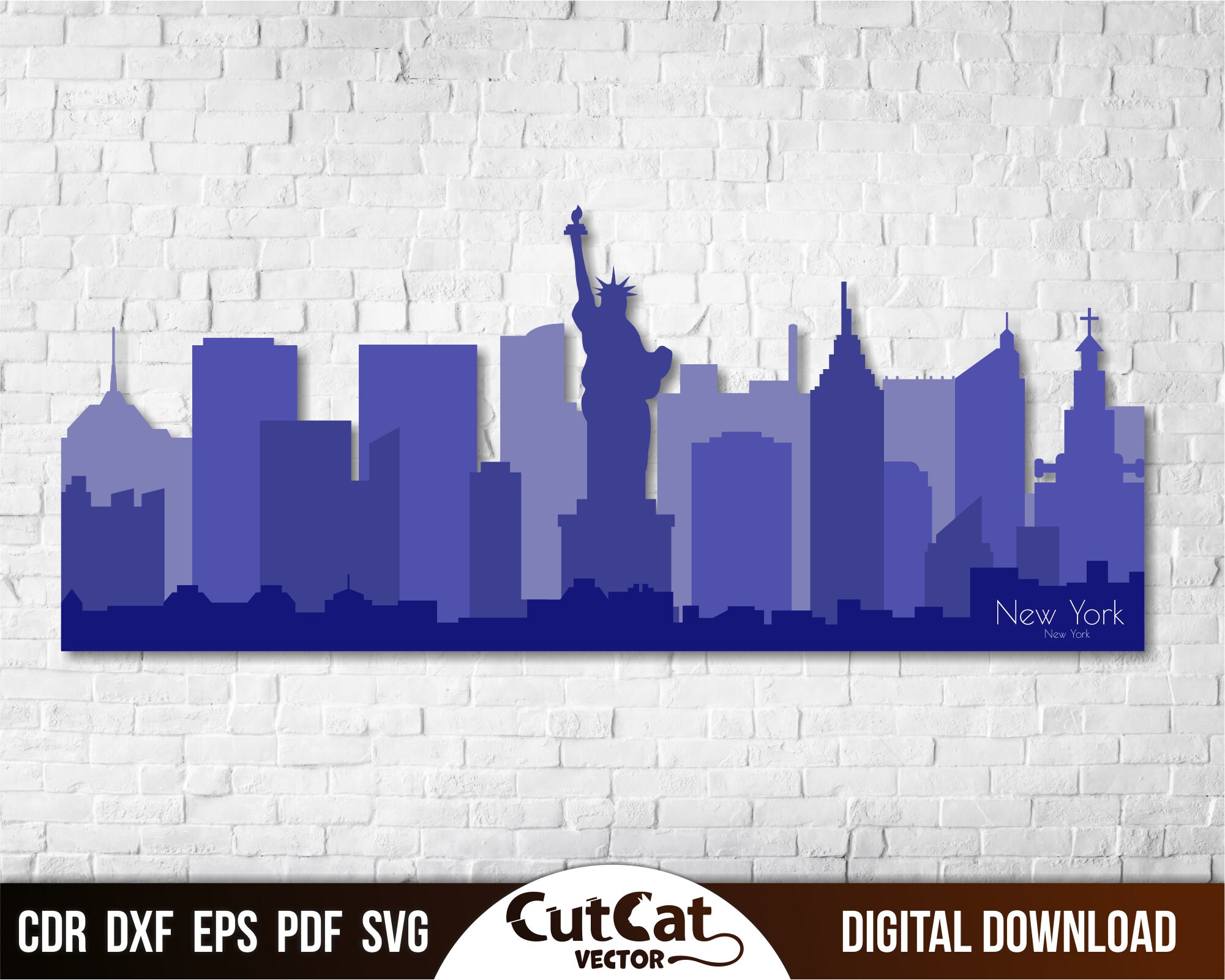 New York Svg City Skyline volumetric in 4 Layers. Laser and Plotter Cut ...