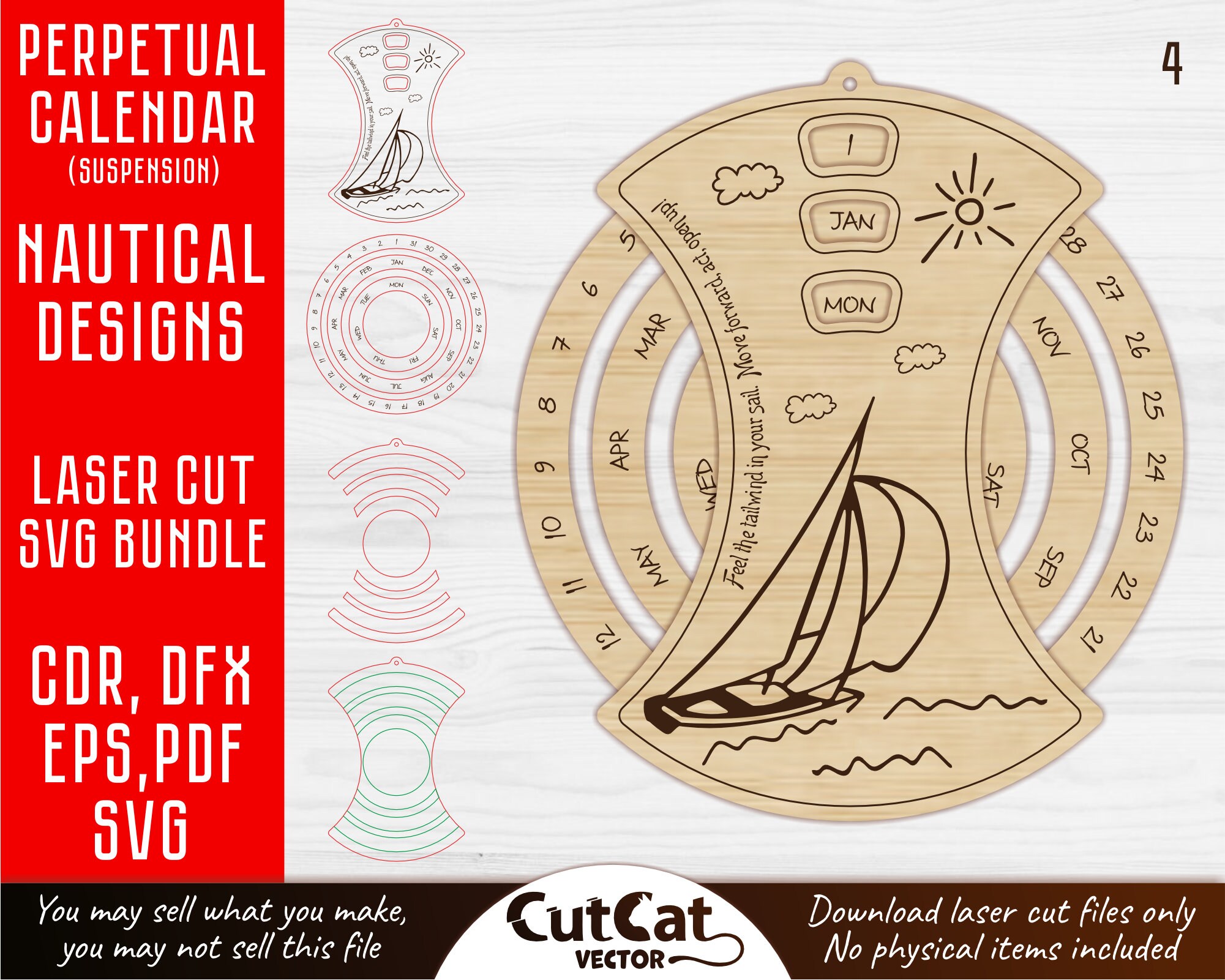 Nautical Perpetual Calendar SVG Bundle: Laser Cut Vector Files (digital ...