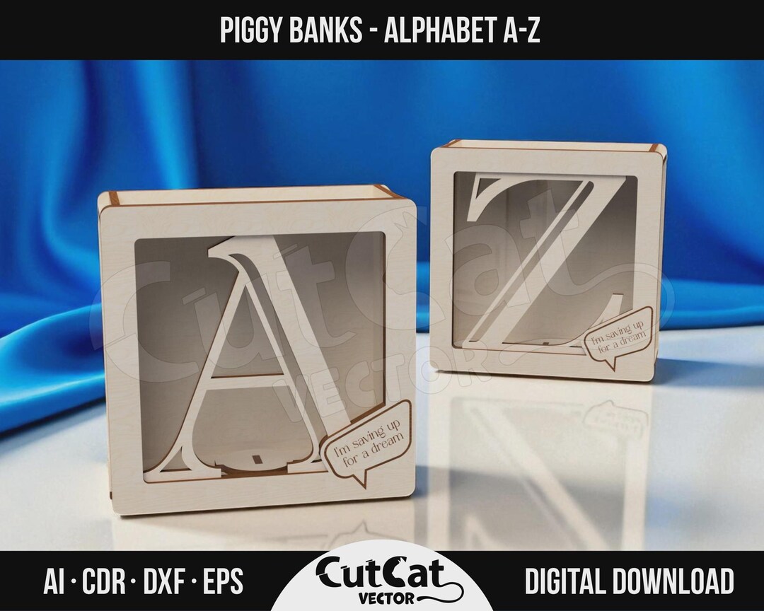 Alphabet Coin Bank SVG: Laser Cut Piggy Bank Template (digital Download ...