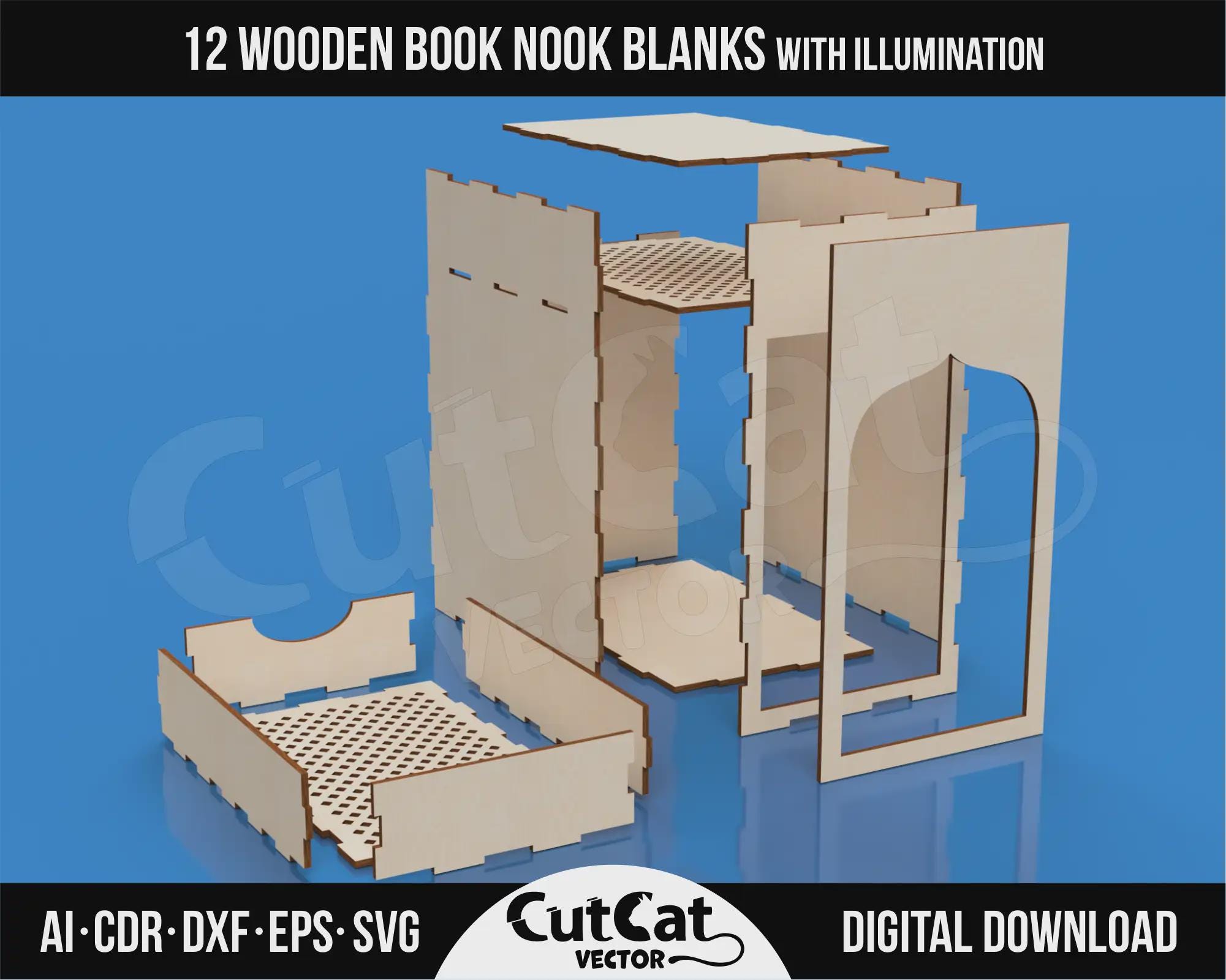 Laser Cut Book Nook Templates: 12 DIY Bookshelf Insert Designs (digital ...