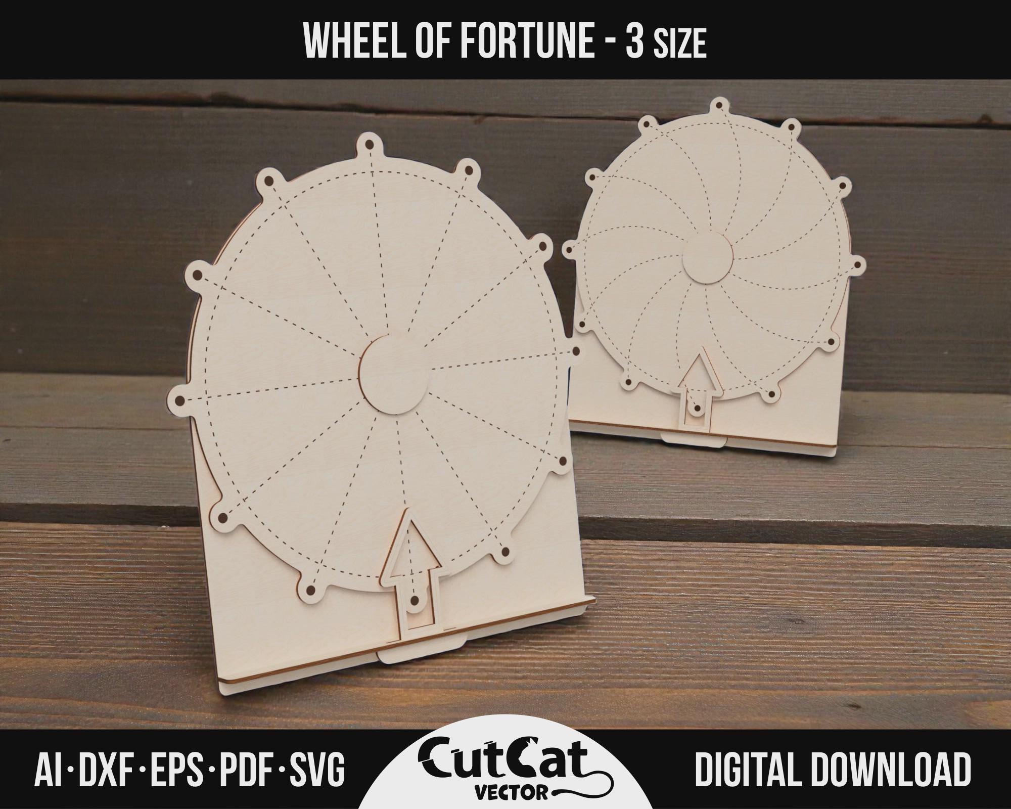 Wheel of Fortune Laser Cut Template | 3 Size Spinning Prize Wheel ...