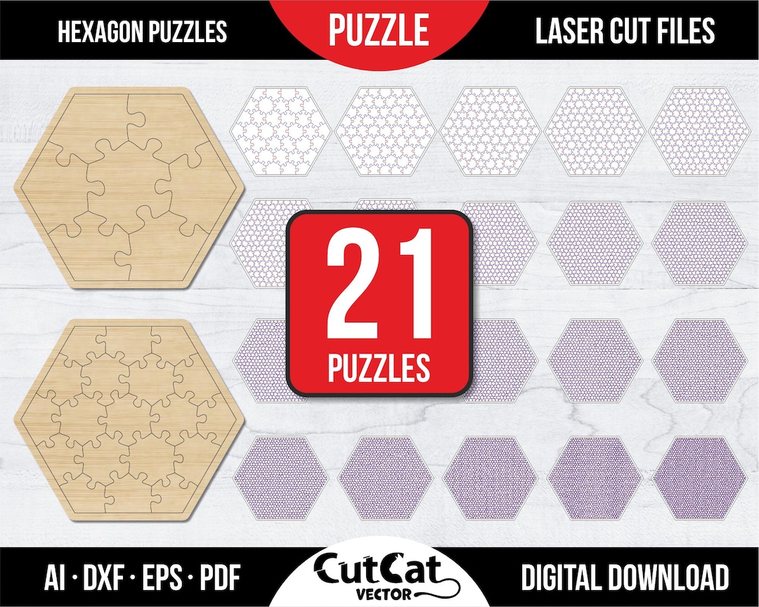21 Puzzles Laser Cut Files Svg. Puzzle Svg, Dxf, Pdf, Eps Templates ...