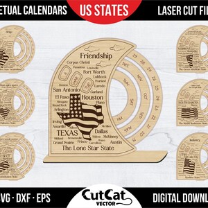 Perpetual Calendar With US States Svg. America Map With Cities. Laser ...