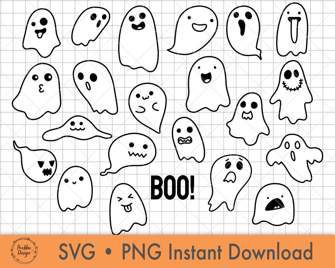 Cute Ghost Boo Bundle SVG, Halloween Ghosts Clipart, Spooky Ghost PNG ...