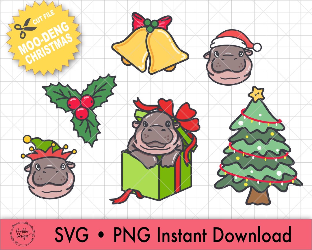 Merry Christmas Moo Deng SVG PNG, Moodeng Bouncy Hippo, Moo-deng Baby ...