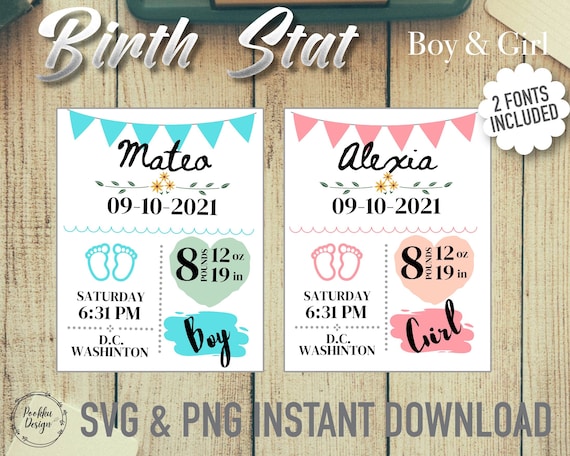 Birth Stat Template Baby Birth Announcement SVG PNG Birth - Etsy