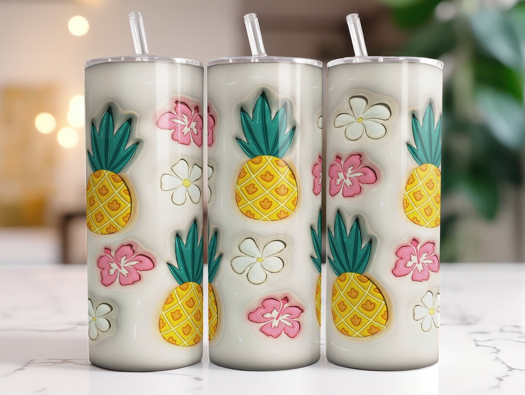 3D Inflated Pineapple Tumbler Wrap, Tropical Puffy 20 Oz Skinny ...