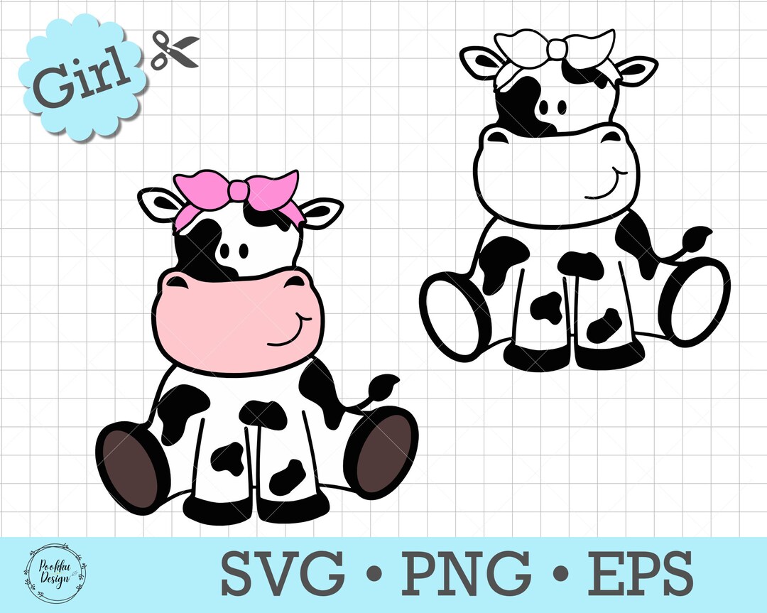 Girl Cow Svg, Cow Clipart, Kids Cow With Bandana, Farm Animal Clipart ...