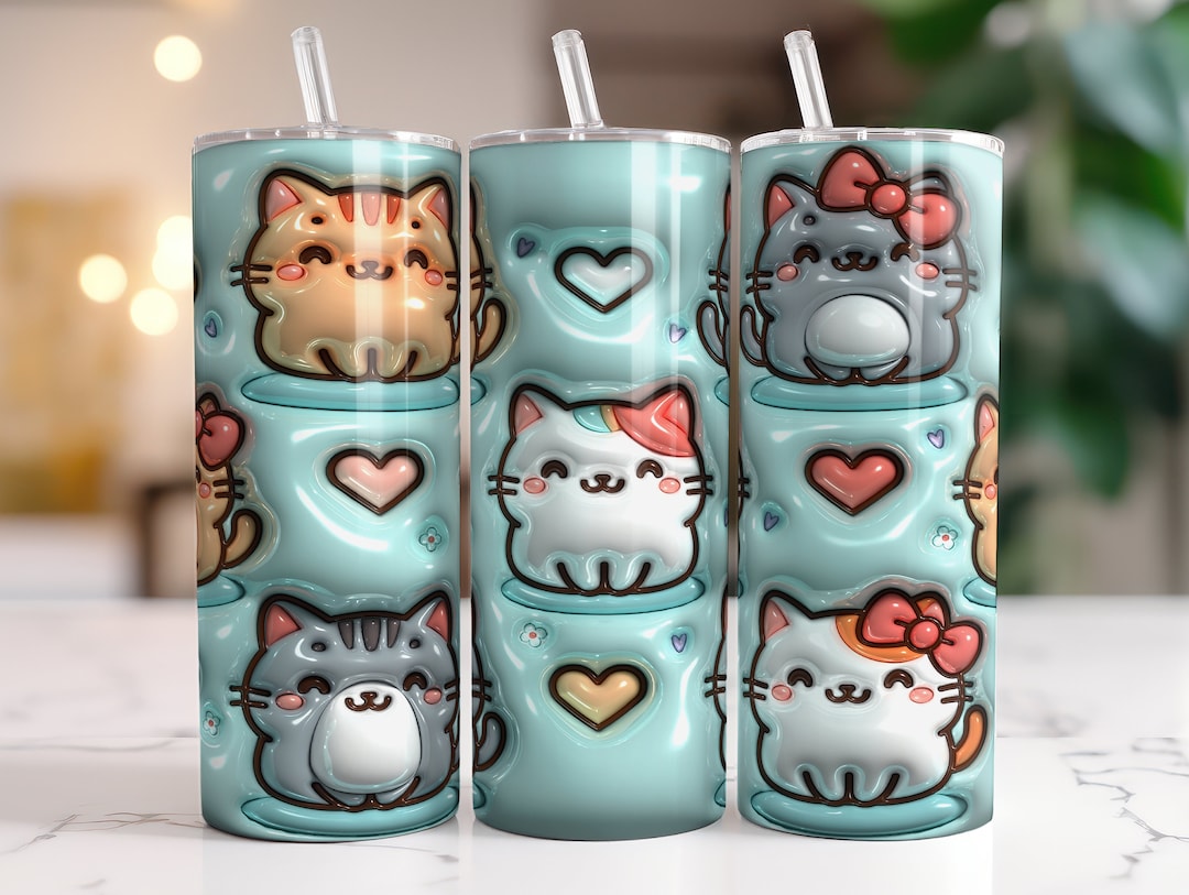 Puffy 3D Inflated Cat 20oz Skinny Tumbler Wrap | Cute Cats | Cat Lover ...