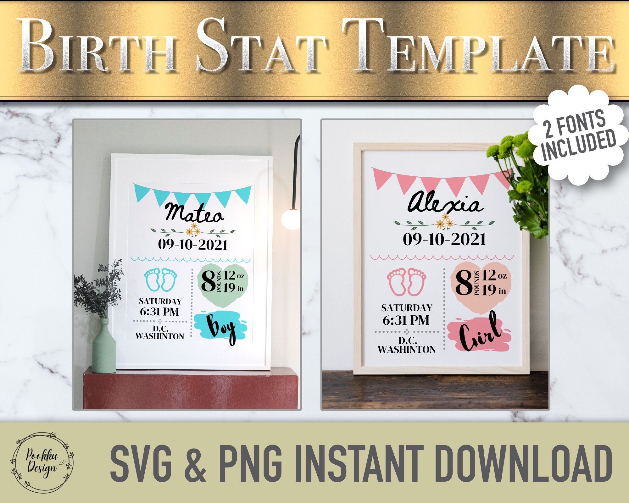 Birth Stat Template Baby Birth Announcement SVG PNG Birth - Etsy