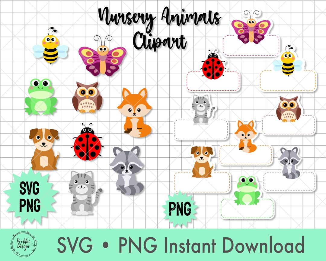 Nursery Animal Bundle SVG, Animal Name Tag, Animals Clipart, Cute ...