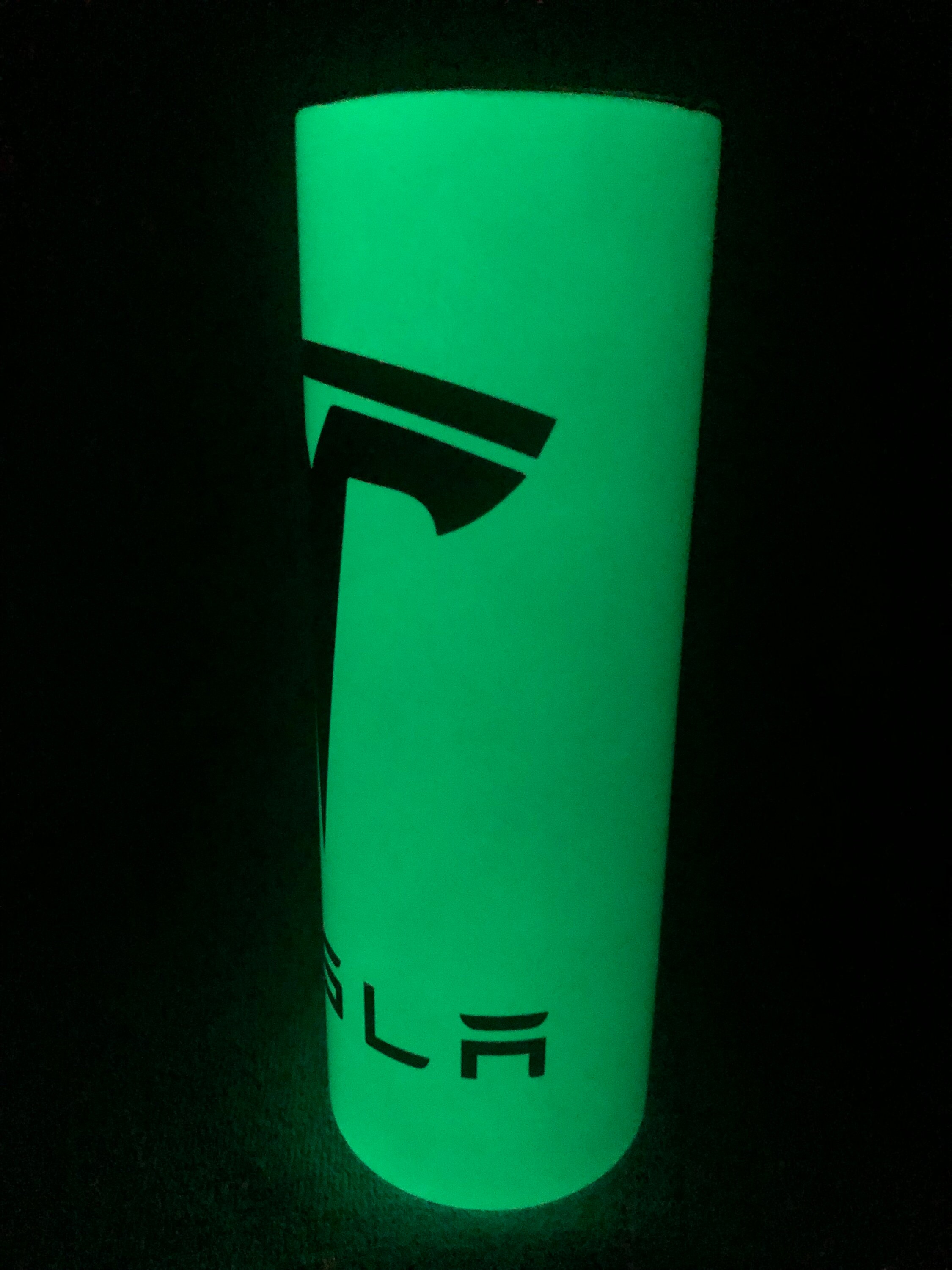Glow in the Dark Green Tesla Logo Black 20oz Stainless Tumbler W ...